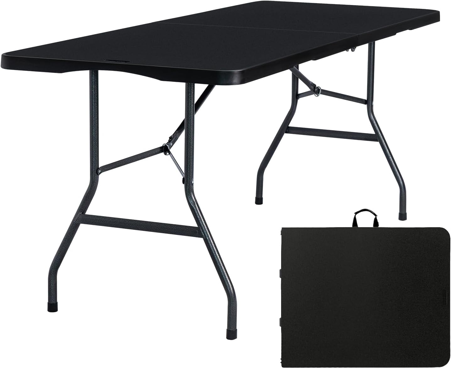 6ft Black Folding Table, Heavy Duty Plastic Fold-in-Half Portable ...