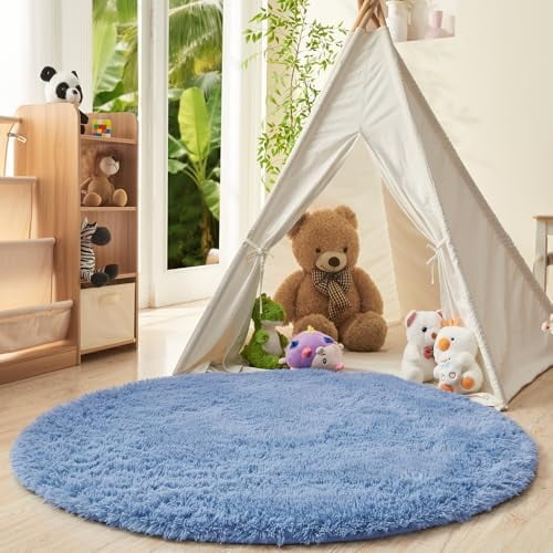 6ft Blue Circle Rug for Bedroom, Ultra-Soft Round Rugs 6-ft for Living ...