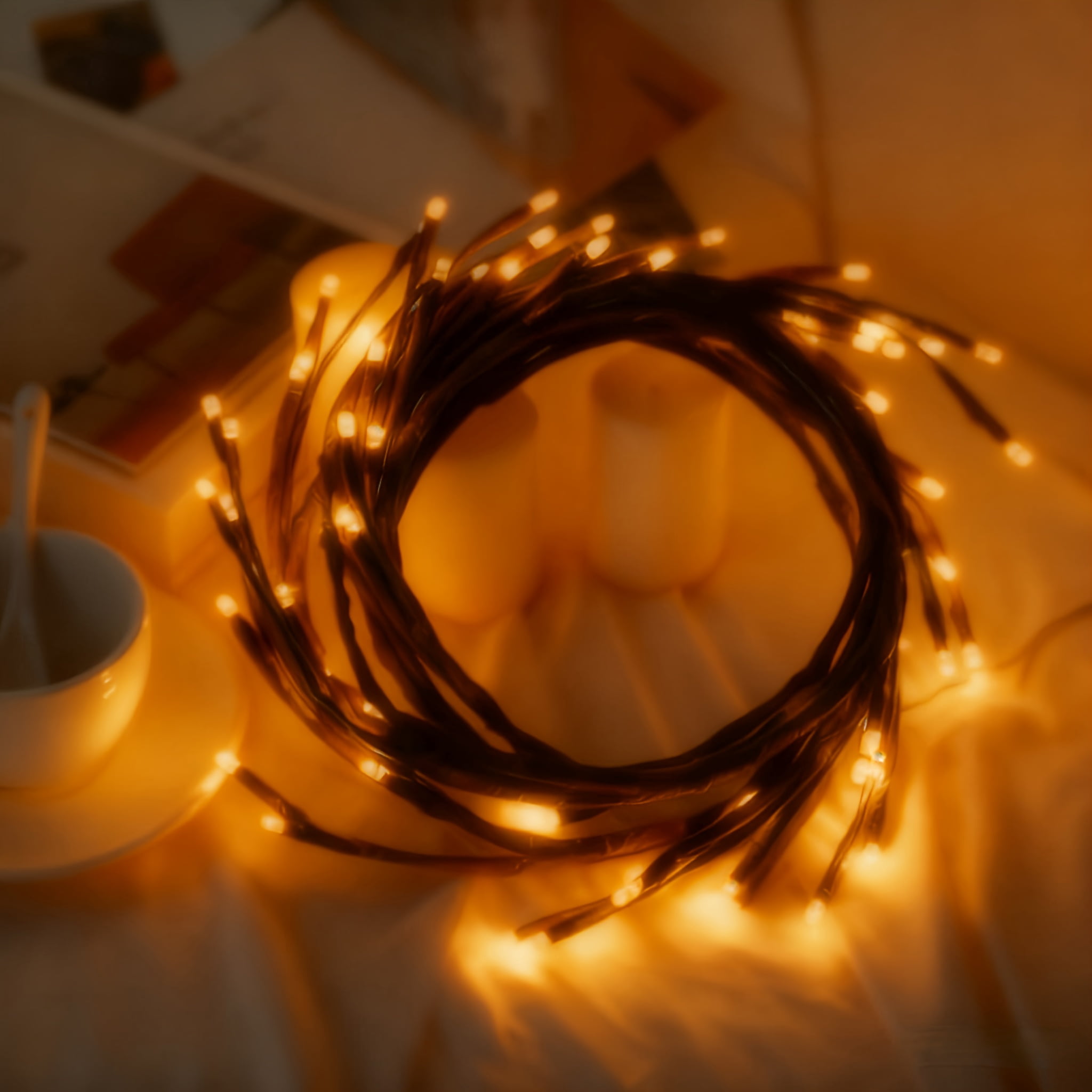 6ft Brown LED Willow Vine Lights, 96 Flexible Fairy Twigs with 8 Modes ...