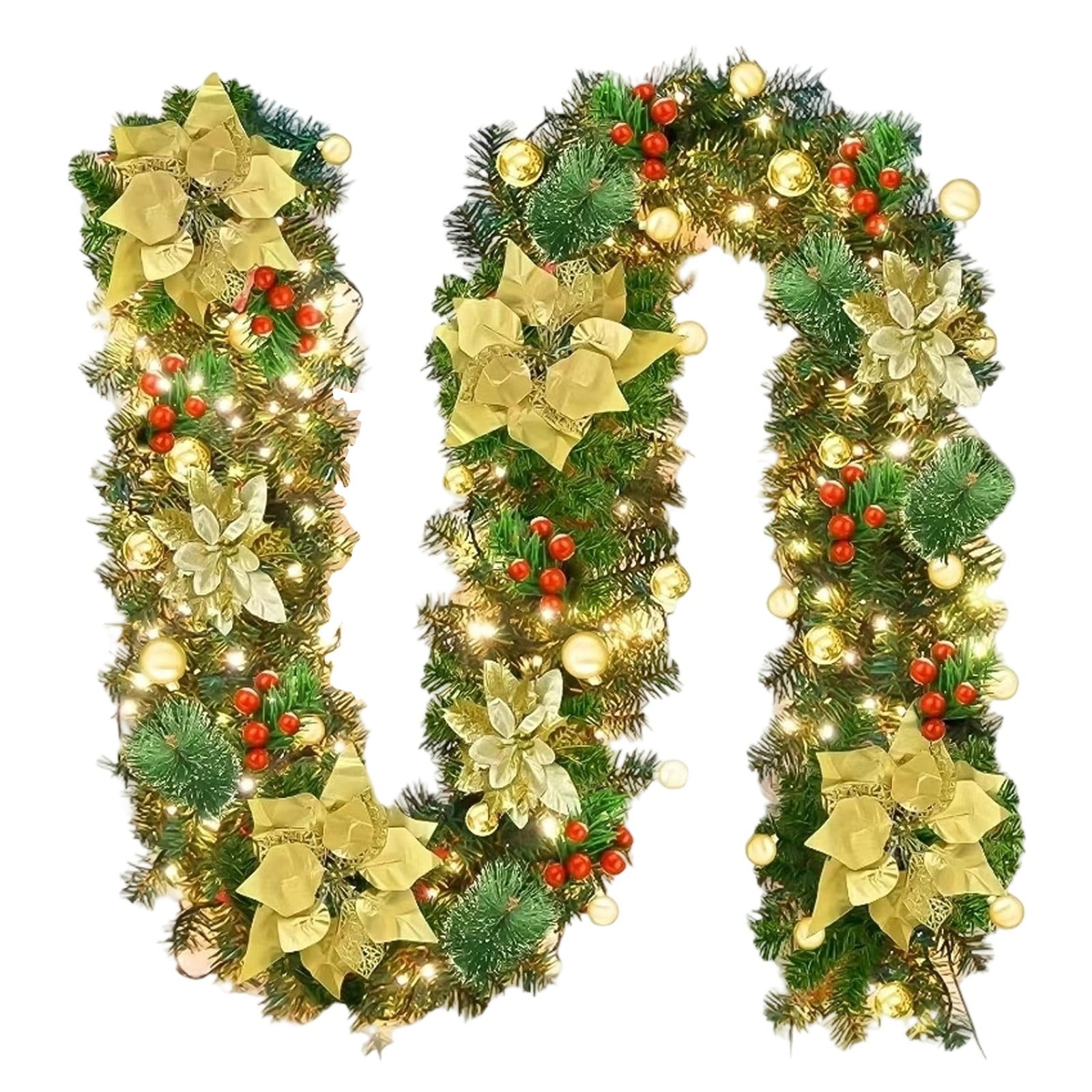 6ft Christmas Garland With Lights - Pre-Lit Artificial Green Christmas ...