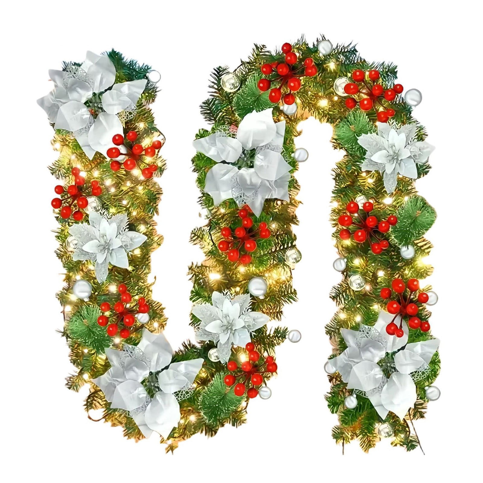 6FT Christmas Garland With Lights - Pre-Lit Artificial Green Christmas ...