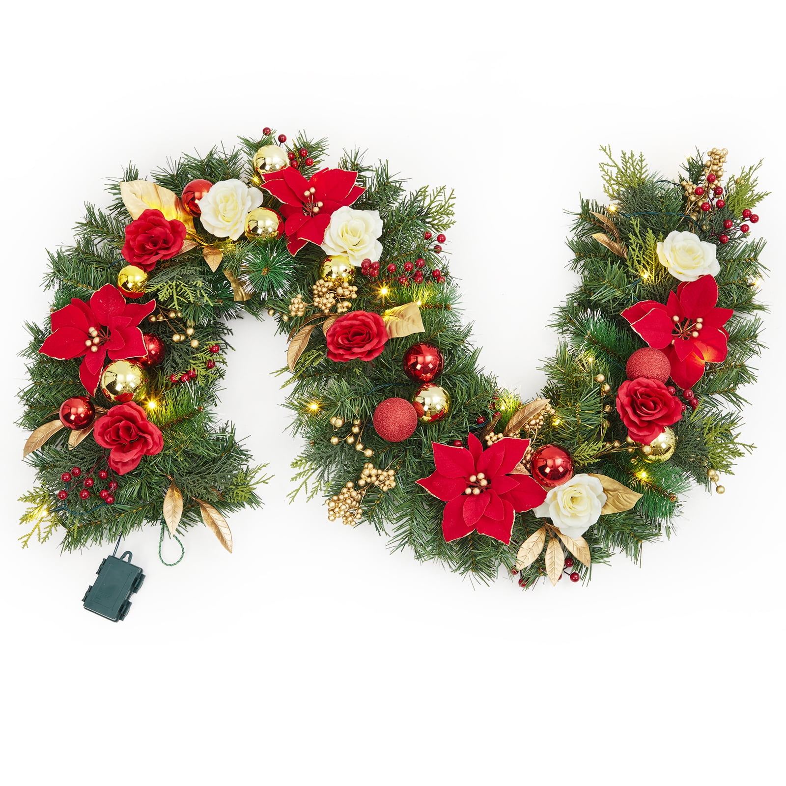 6ft Christmas Garland with Lights, Pre-Lit Artificial Garland with ...