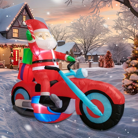 6ft Christmas Inflatable Santa on Motorcycle - Blow-Up Decor with ...