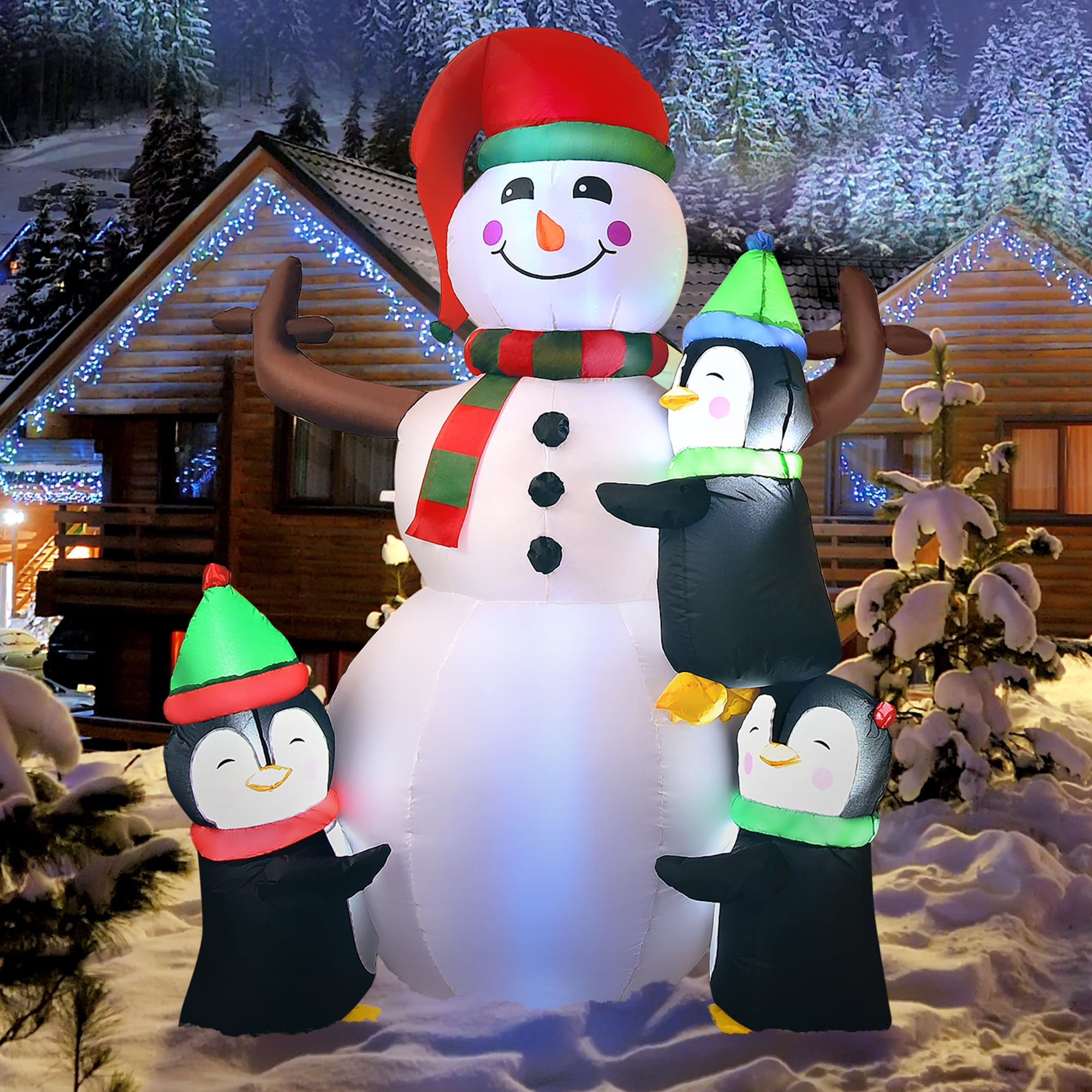Huge 6ft Christmas Inflatable Snowman with Penguins for Big Yard ...