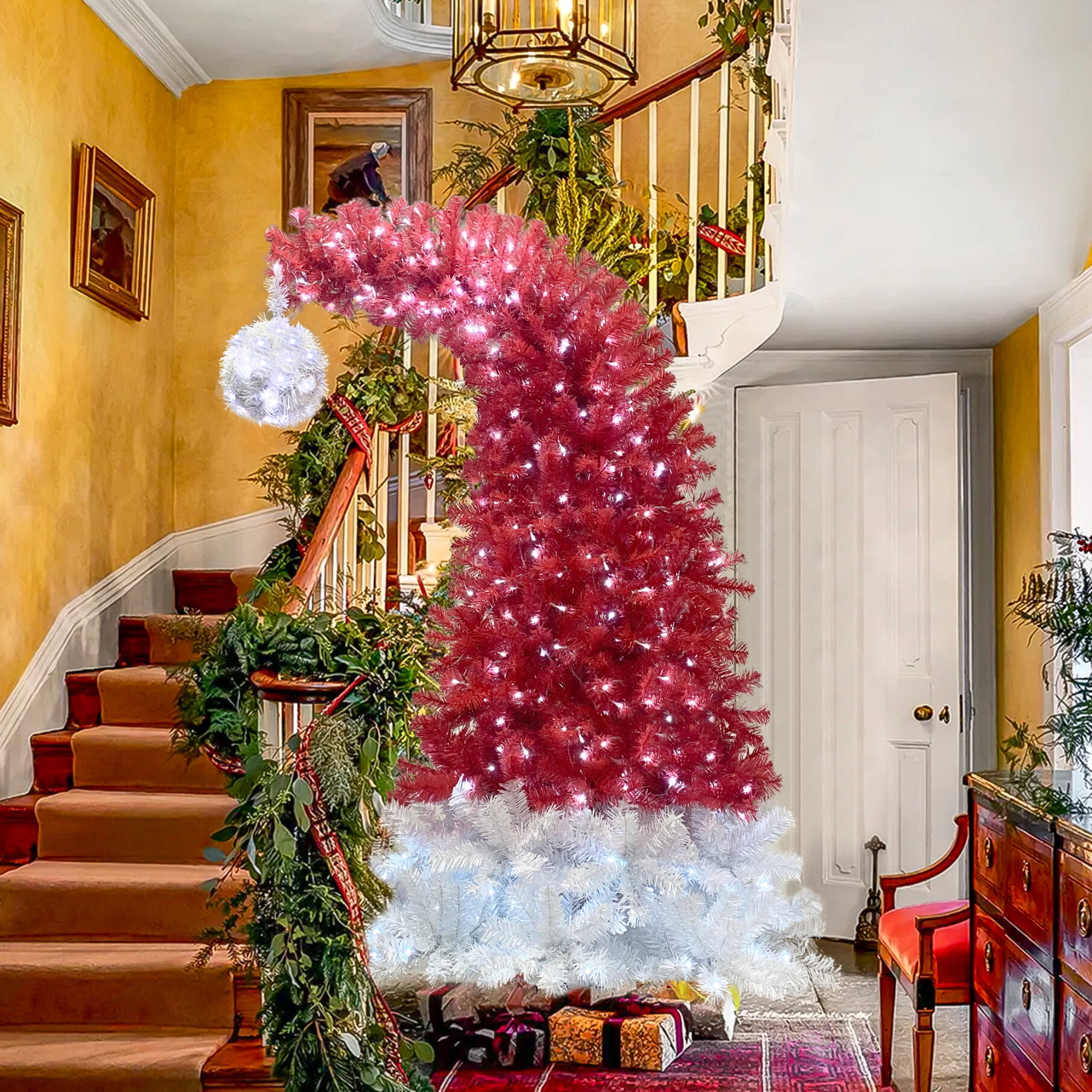 6ft Christmas Tree, Bendable Santa Hat Style Christmas Tree with 1250 ...