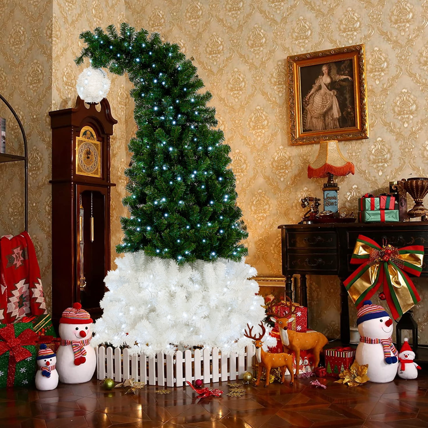 6ft Christmas Tree, Top Bendable Santa Hat Style Christmas Tree with ...