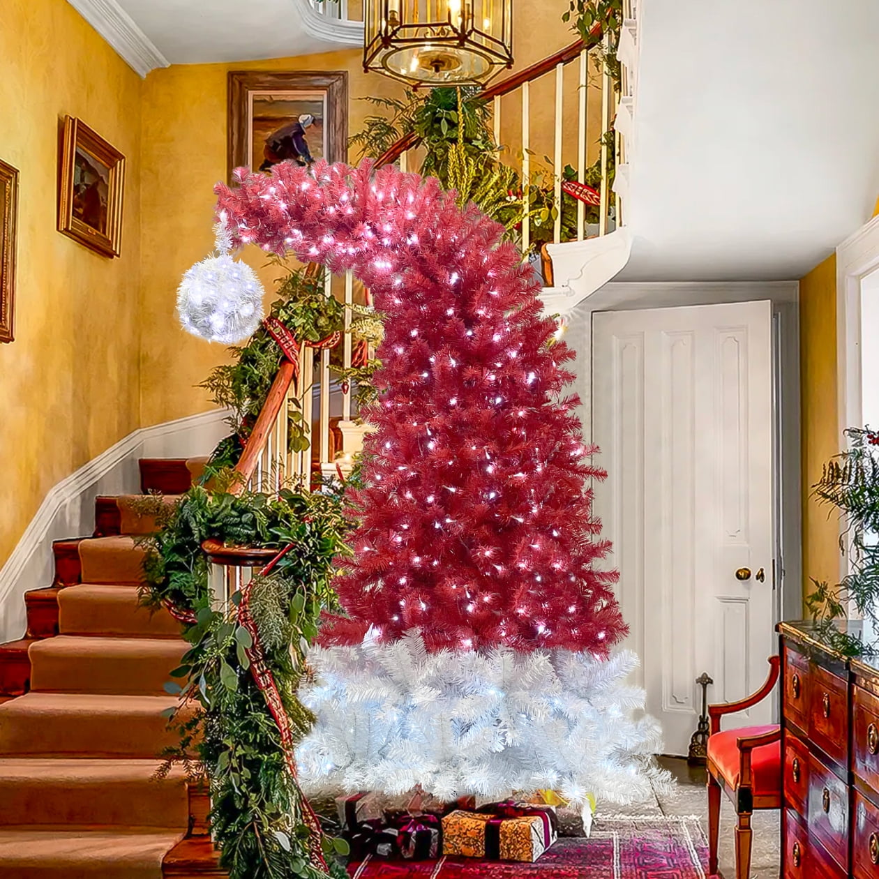 6ft Christmas Tree, Top Bendable Santa Hat Style Christmas Tree with ...