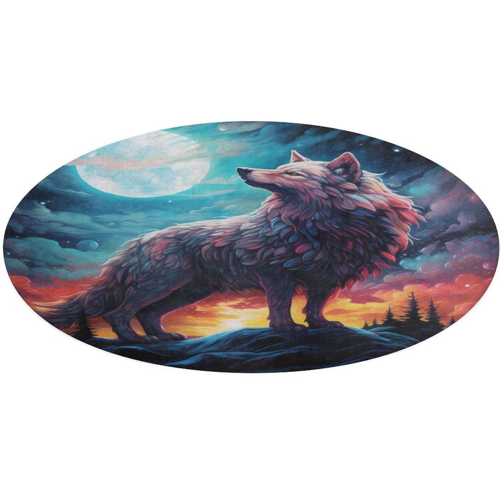 6ft Colorful Lone Wolf Ultra-Thin Washable Round Rug - Non Slip Non ...