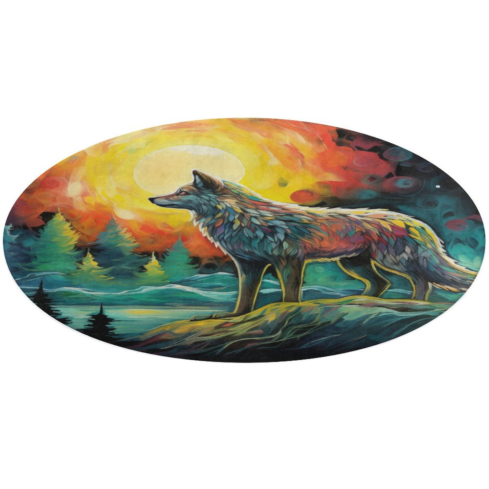 6ft Colorful Lone Wolf Ultra-Thin Washable Round Rug - Non Slip Non ...
