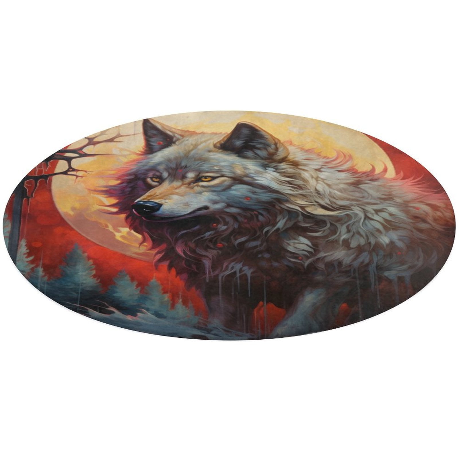 6ft Colorful Lone Wolf Ultra-Thin Washable Round Rug - Non Slip Non ...