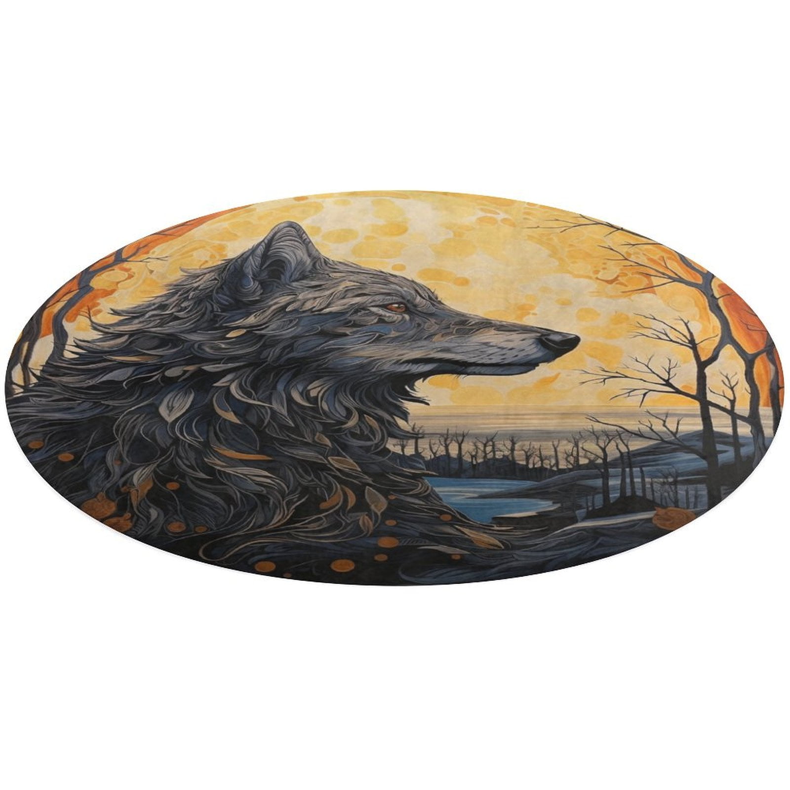 6ft Colorful Lone Wolf Ultra-Thin Washable Round Rug - Non Slip Non ...