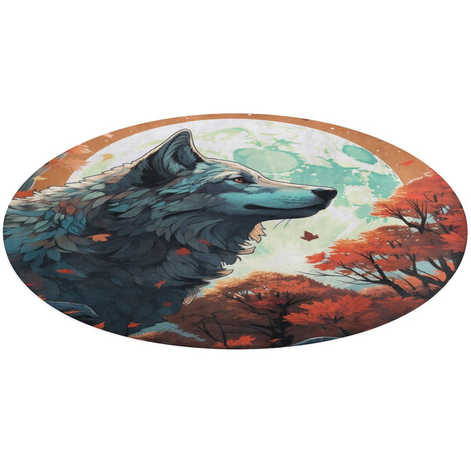 6ft Colorful Lone Wolf Washable Circular Carpet And Anti Slip Carpet ...