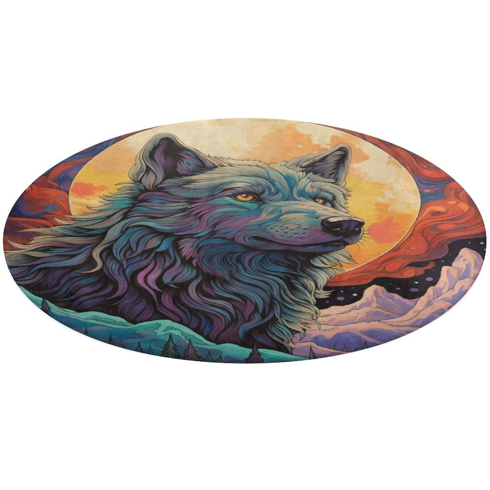 6ft Colorful Lone Wolf Washable Circular Carpet And Anti Slip Carpet ...