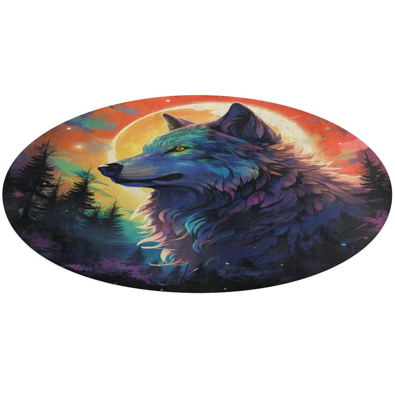 6ft Colorful Lone Wolf Washable Circular Carpet And Anti Slip Carpet ...