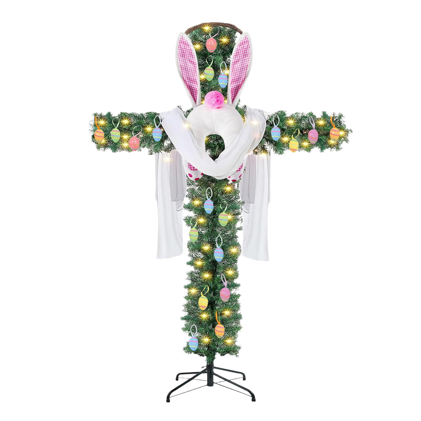 6ft Cross Easter Tree, a White Silk Scarf Halo Bunny Butt Decorations ...