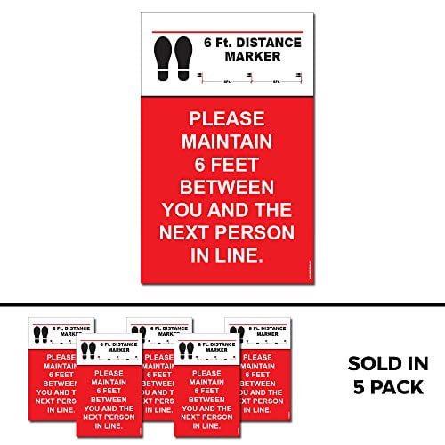 6ft Distance Marker Sign for Social Distancing - PVC Sign (Pack of 5 ...