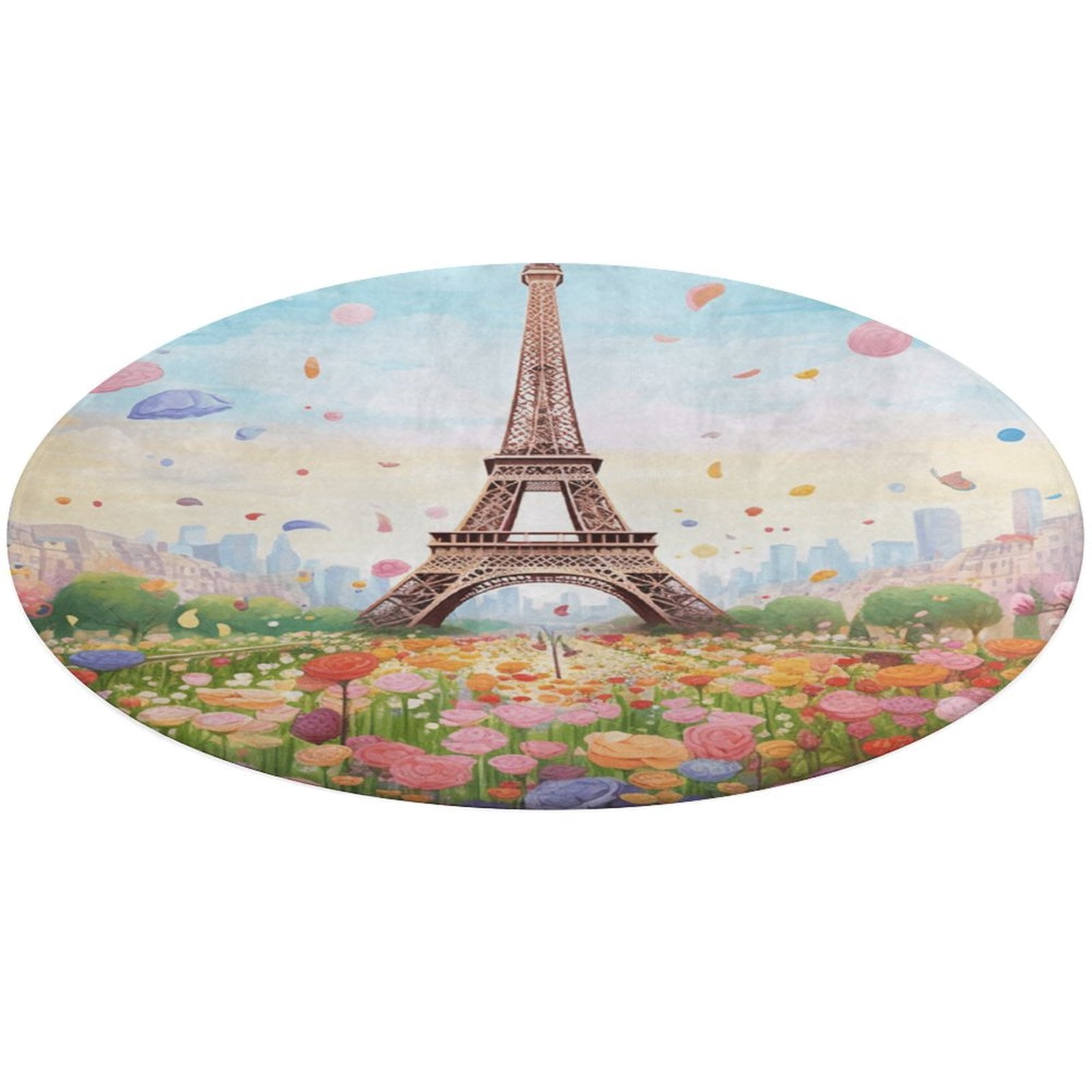 6ft Eiffel Tower Ultra-Thin Washable Round Rug - Non Slip Non Shedding ...