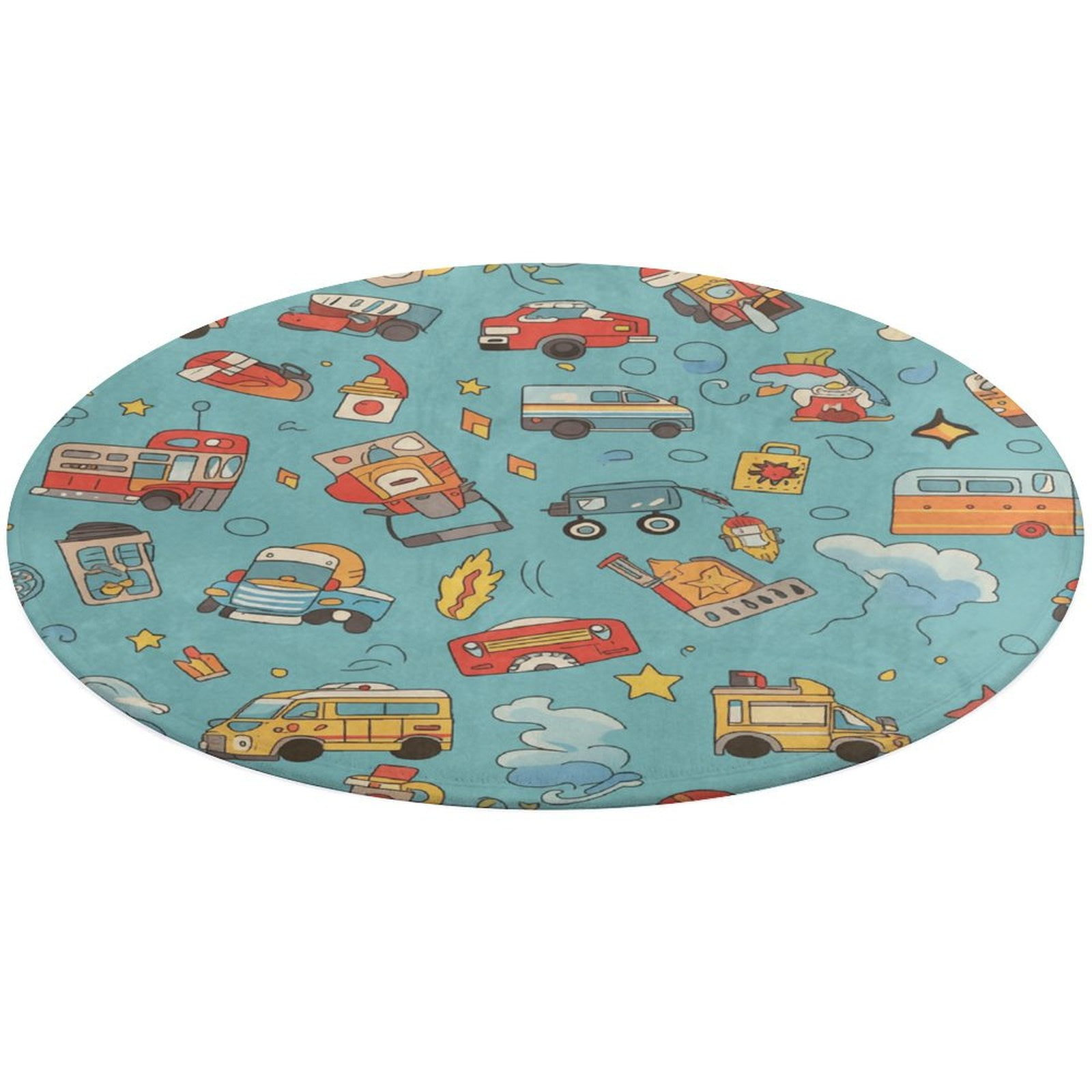 6ft Excavator Fire Truck Racing Ultra-Thin Washable Round Rug - Non ...