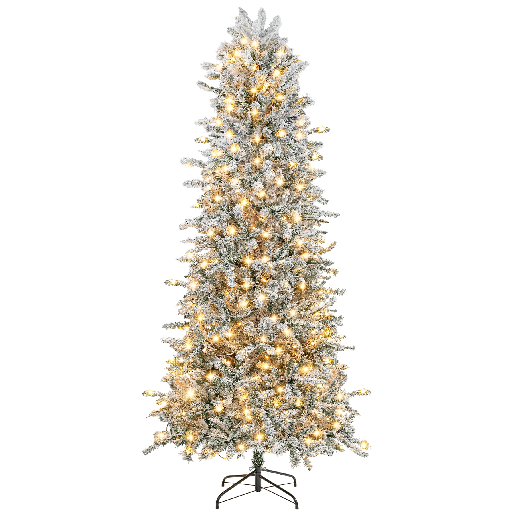 6ft Flocked Pencil Christmas Tree, with 250 LED Lights and Metal Stand ...