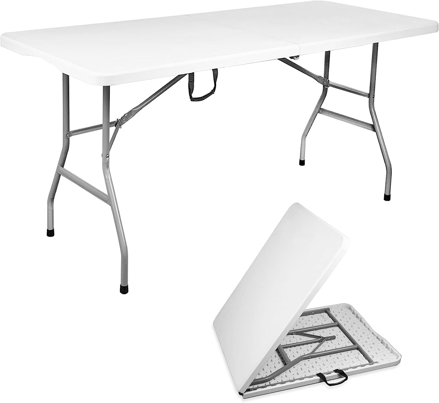 6ft Folding Dining Table, Plastic, White, 300lbs Load Capacity ...