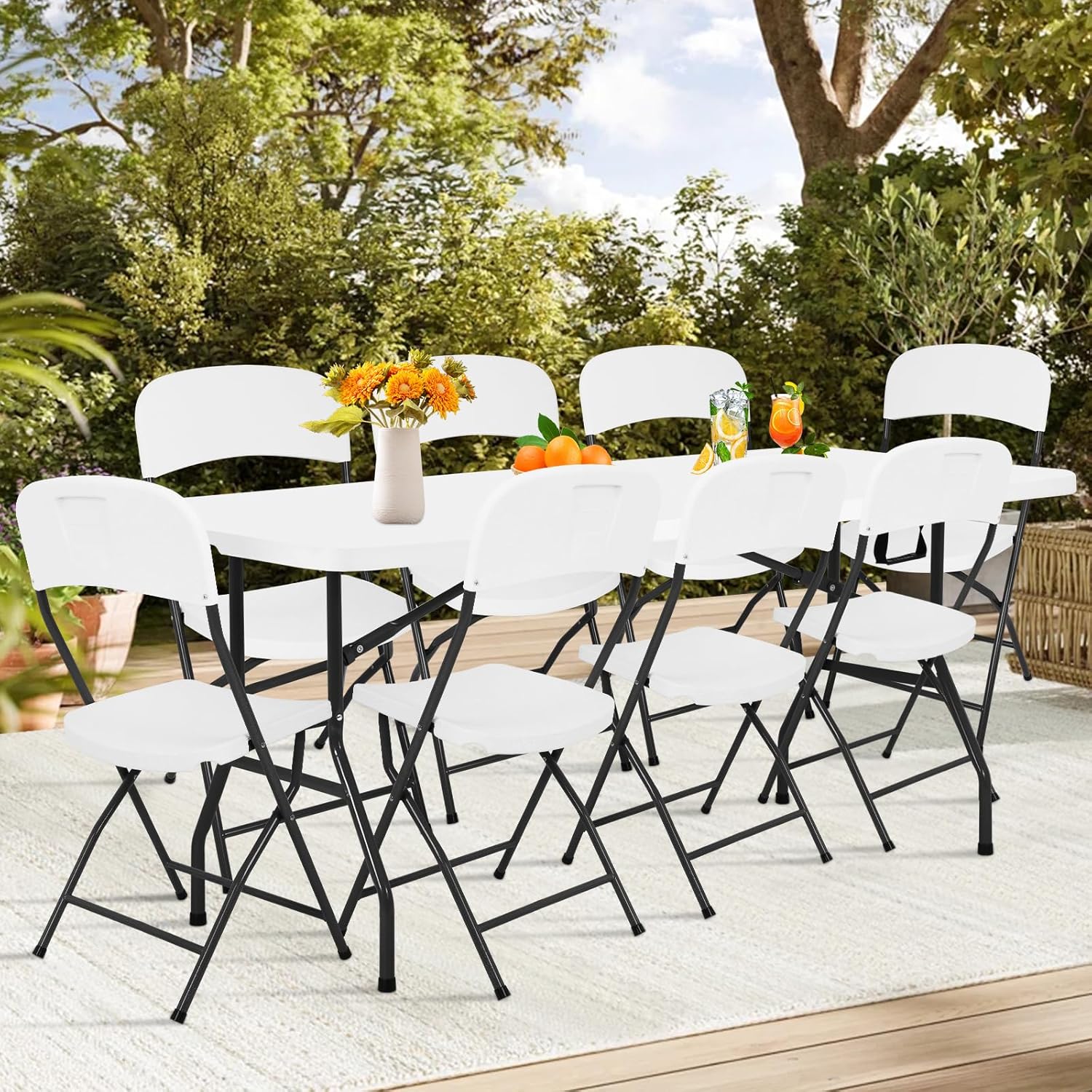 6ft Folding Table and Chairs, Outdoor Folding Chairs Set of 8, Foldable ...