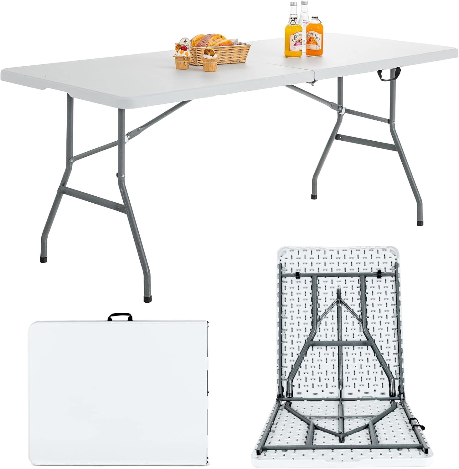 6ft Folding Table, Foldable Plastic Folding Table, Portable ...
