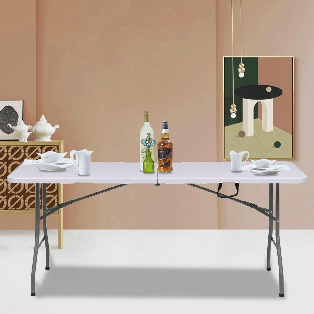6ft Folding Table, Heavy Duty Folding Table W/1.5" Thick Tabletop ...