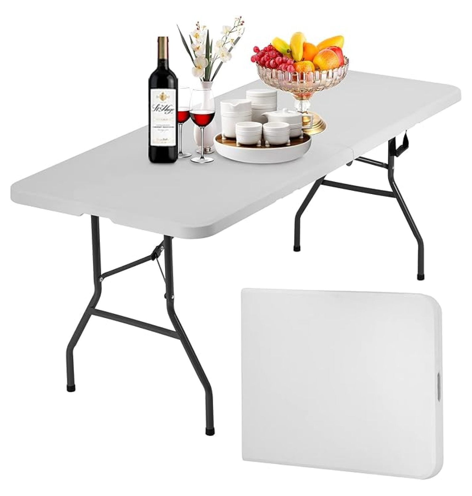6ft Folding Table - Heavy Duty Plastic Portable Table | Indoor Outdoor ...
