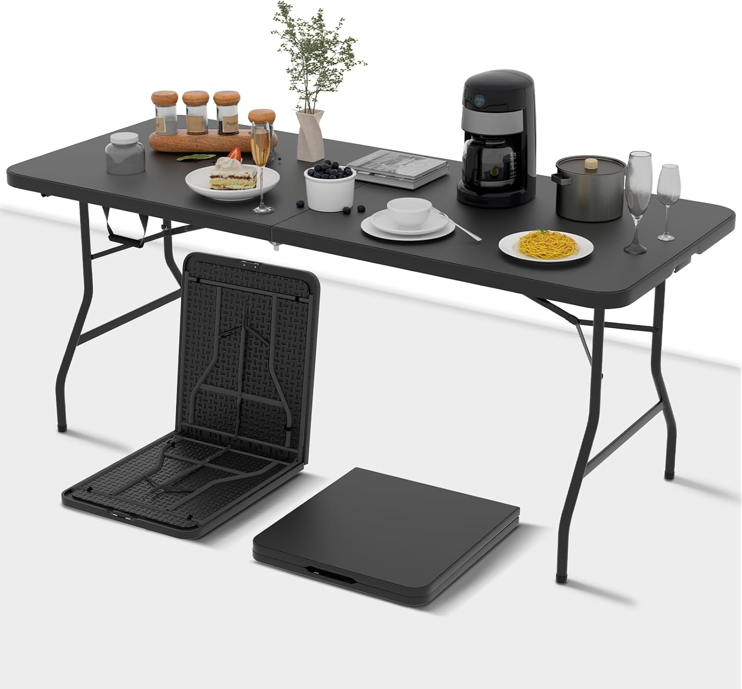 6ft Folding Table - Heavy Duty Portable 6 Foot Plastic Table with Fold ...