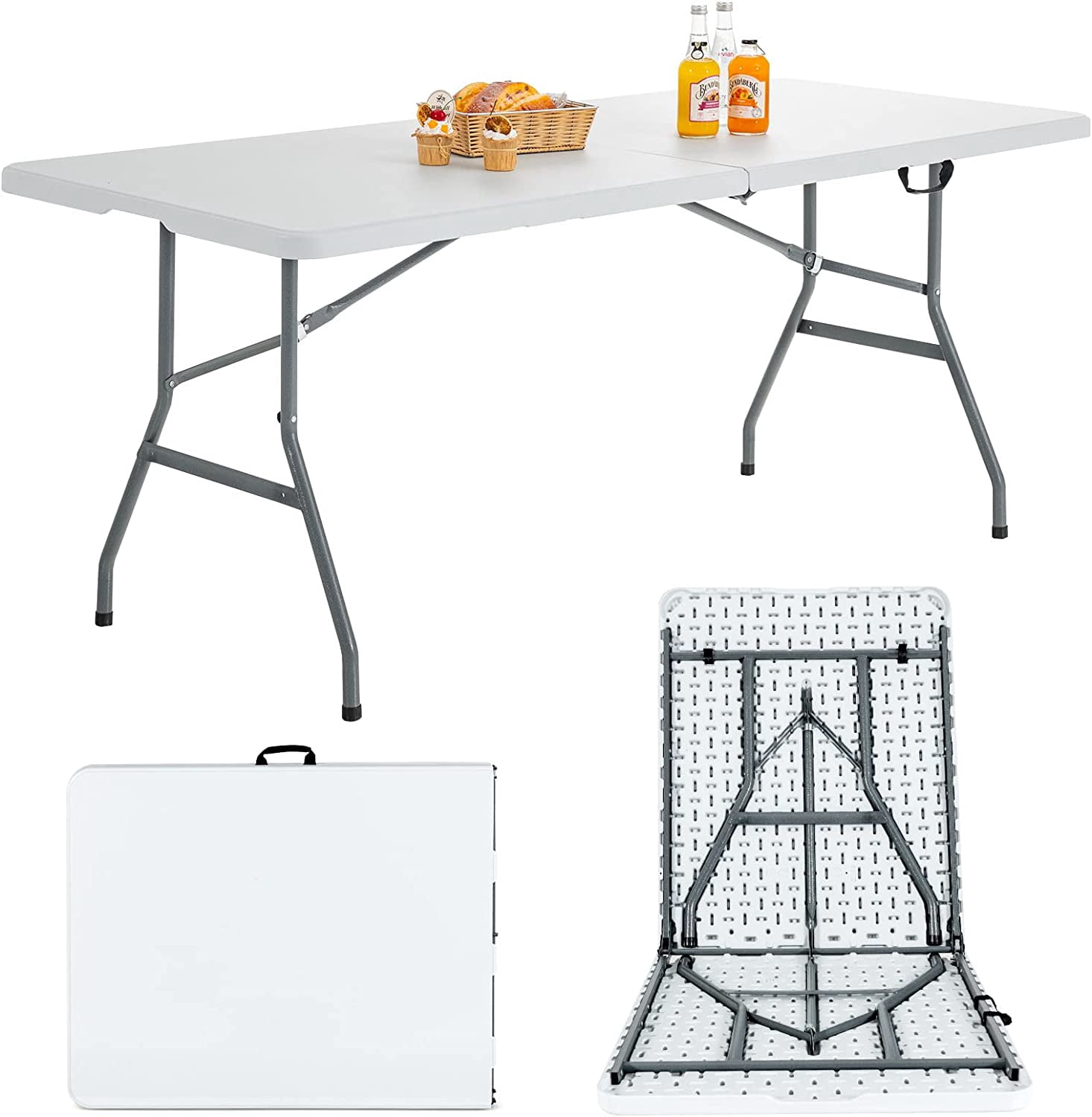 6ft Folding Table, Indoor Outdoor Foldable Plastic Folding Tables ...