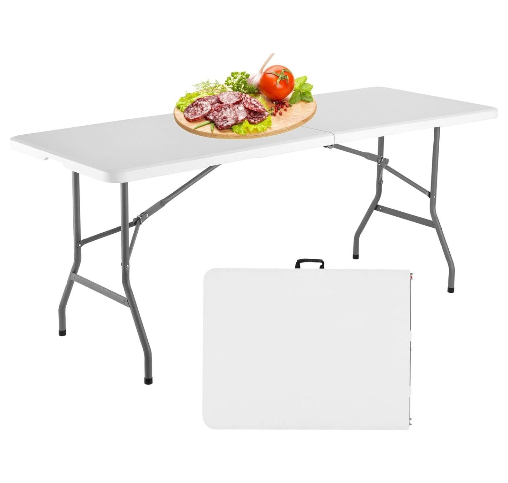 6ft Folding Table Outdoor, Portable Rectangular Plastic Table - White ...