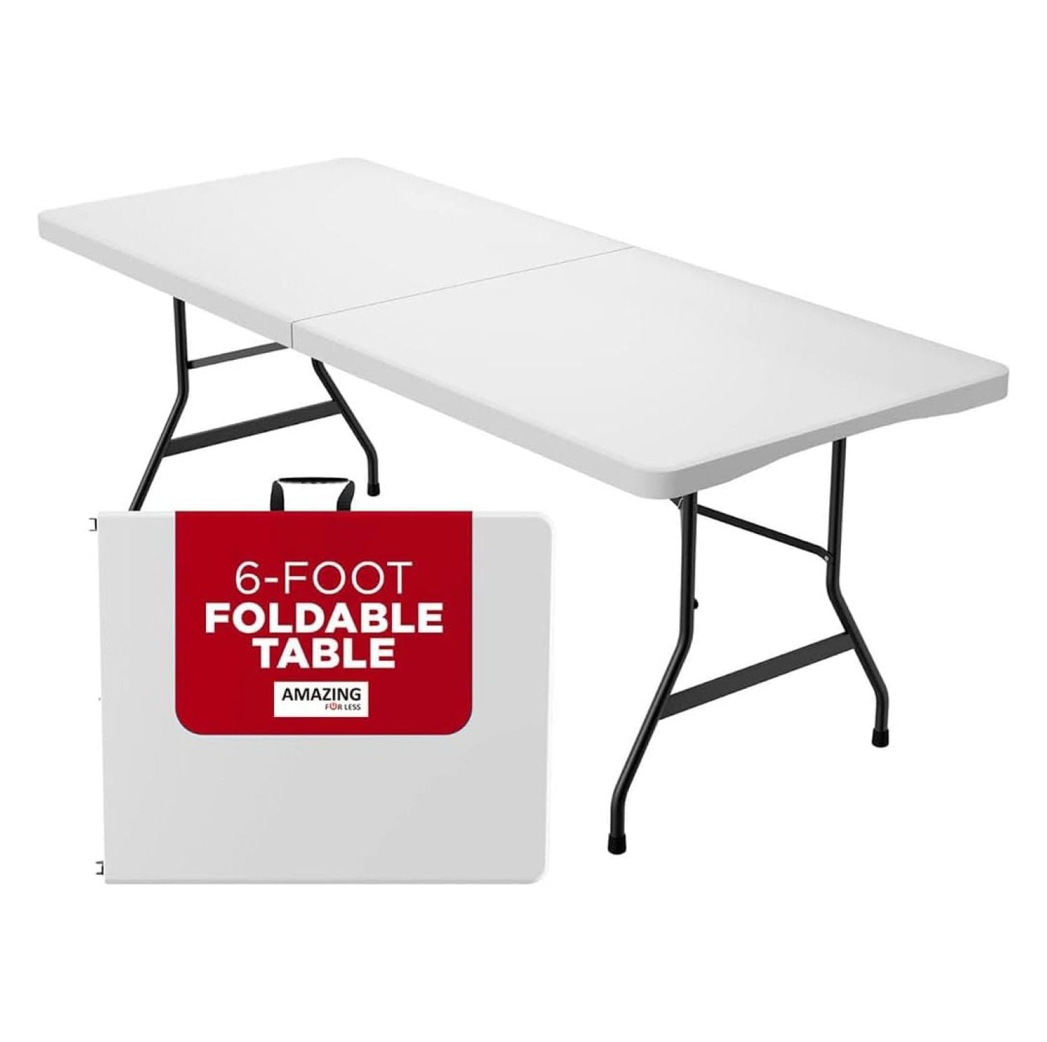 6ft Folding Table White Plastic Folding Table Portable Long Foldable ...