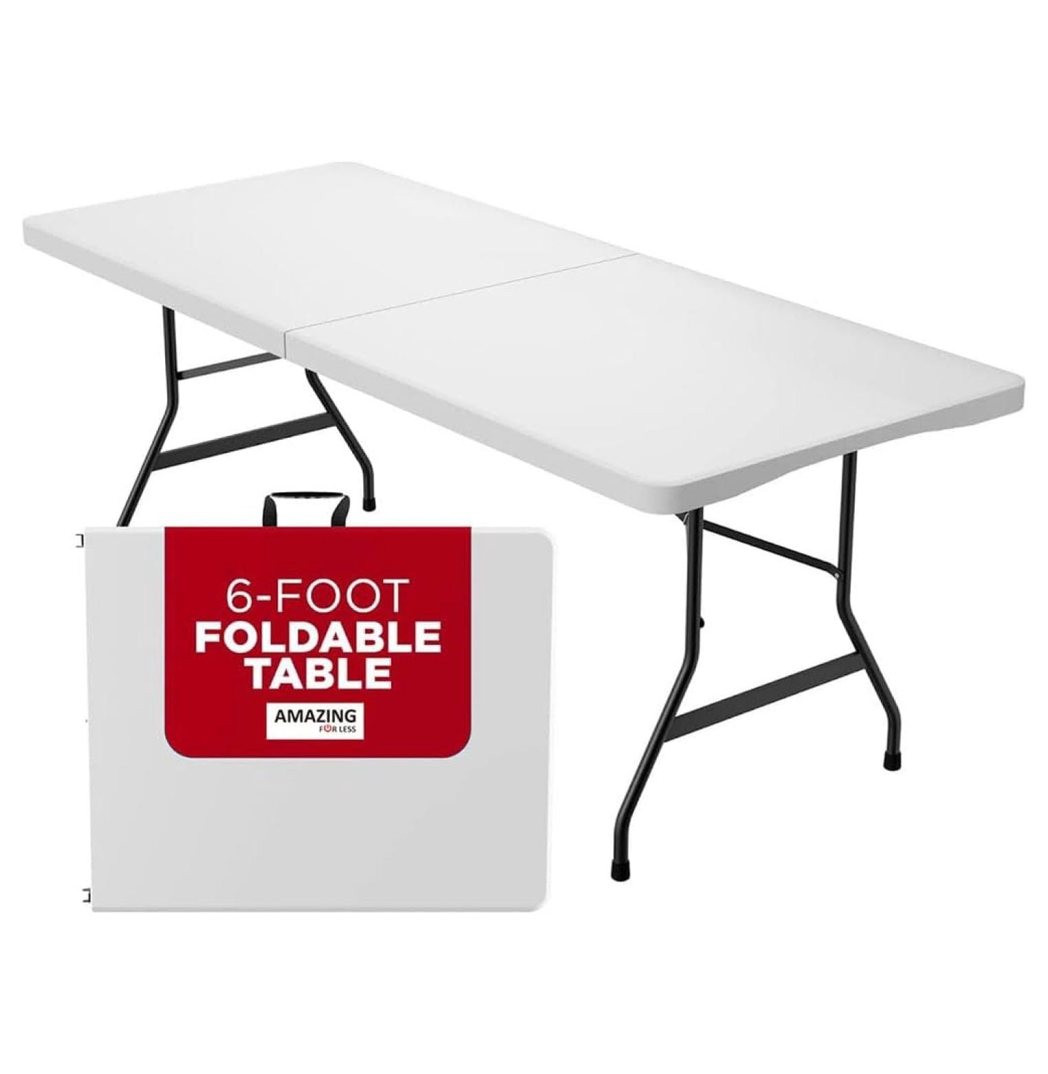 6ft Folding Table White Plastic Folding Table Portable Long Foldable ...