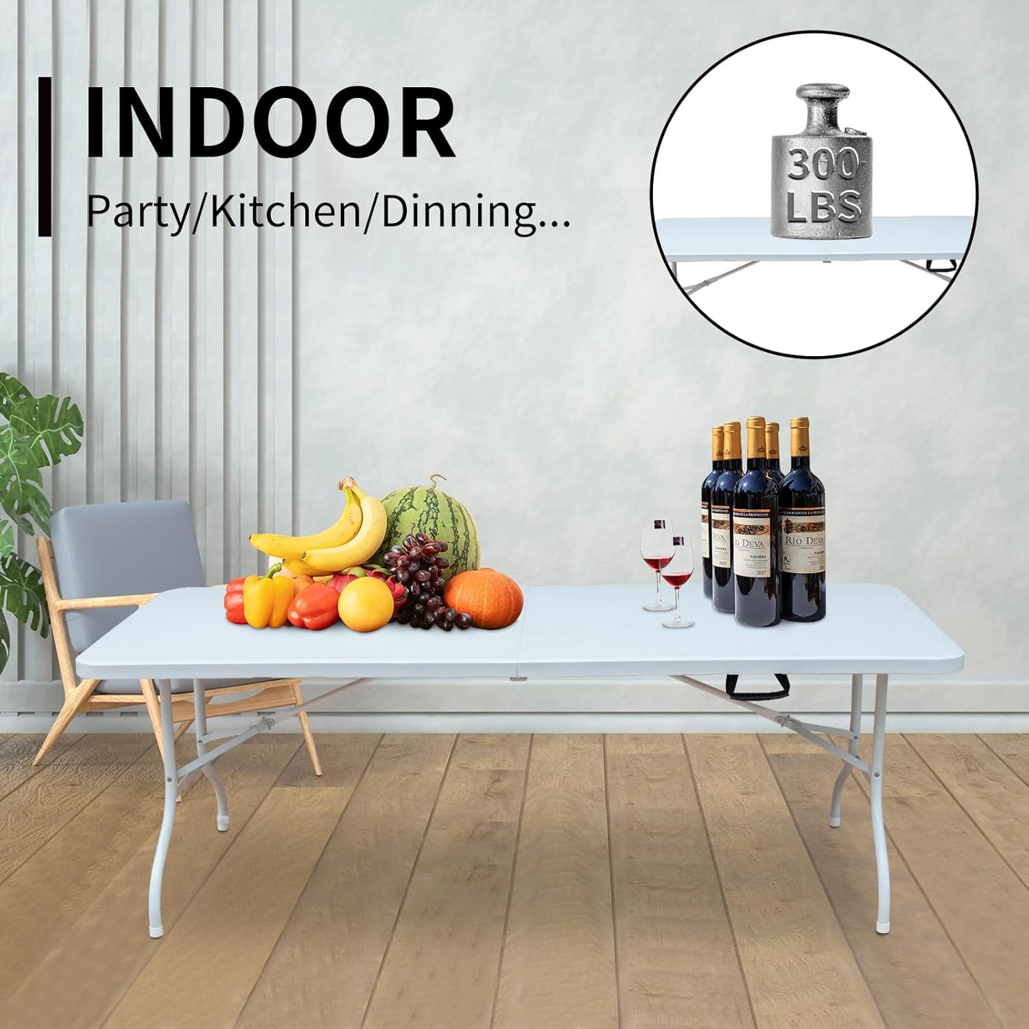 6ft Folding Utility Table with Carrying Handle,Portable Fold Out Table ...