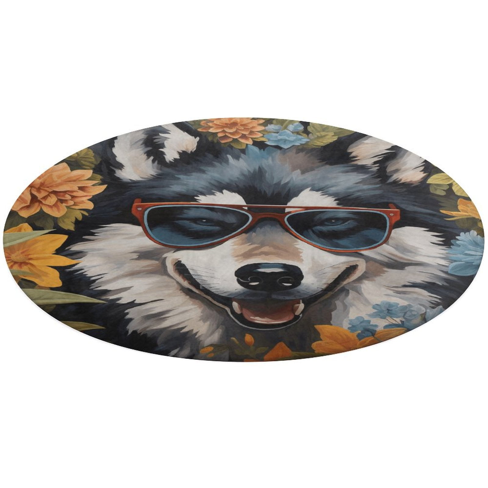 6ft Funny Glasses Wolf Ultra-Thin Washable Round Rug - Non Slip Non ...