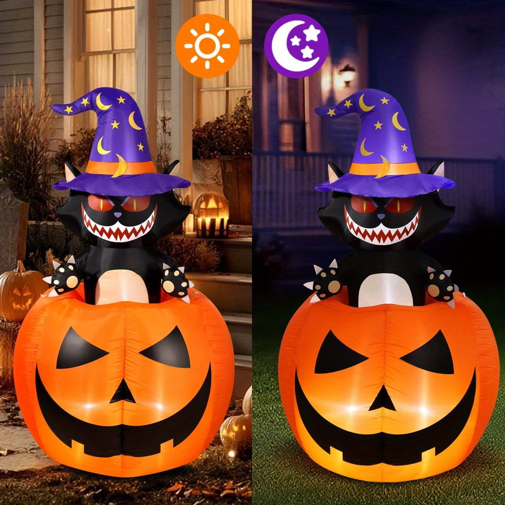 6ft Giant Animated Inflatable Black Cat & Pumpkin Halloween Decorations ...