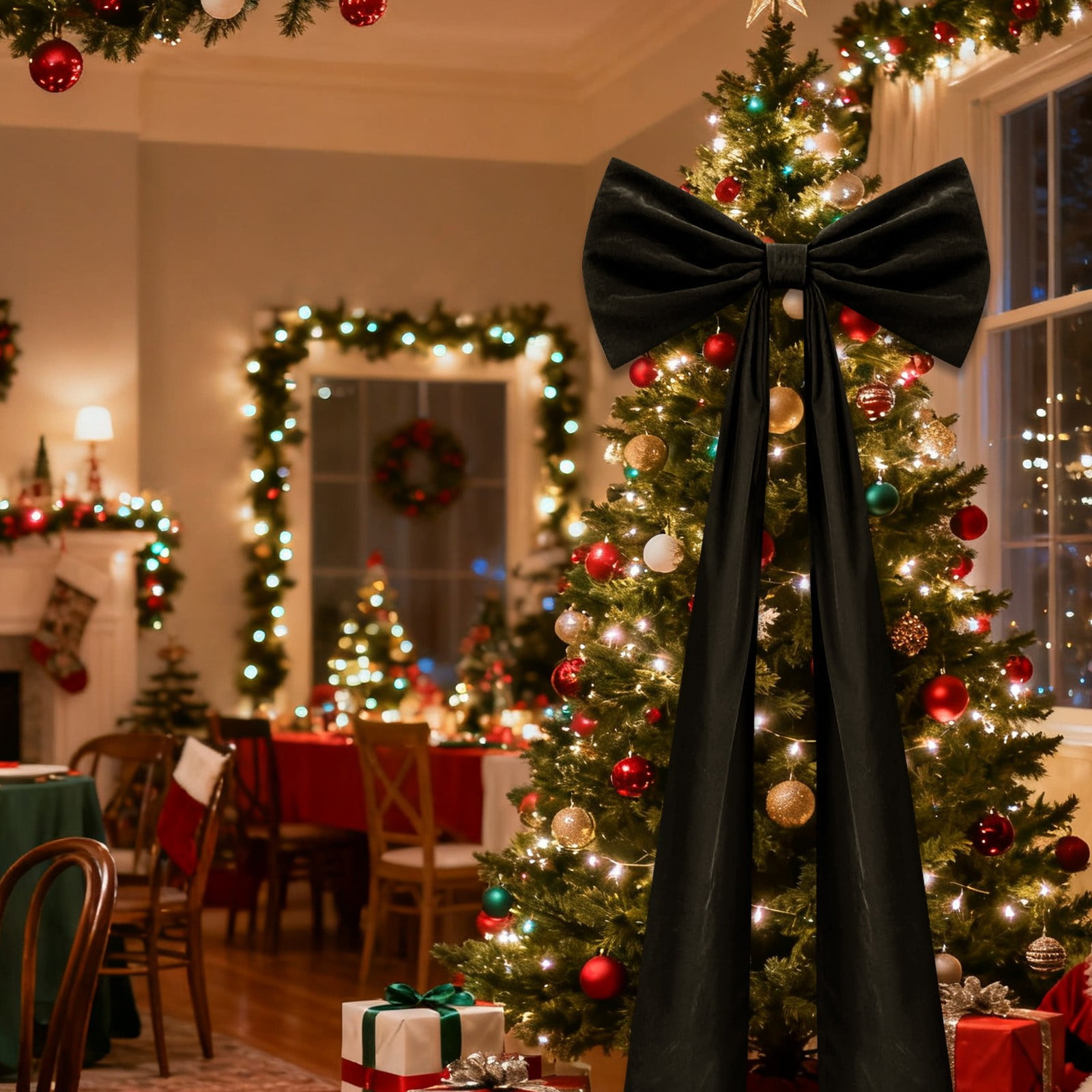 6ft Giant Black Velvet Christmas Bow – Oversized Tree Topper Bow with ...