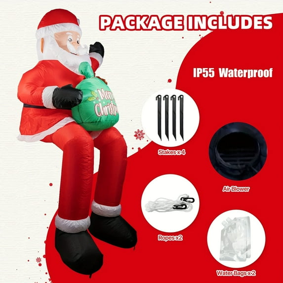 6ft Giant Inflatable Santa Claus - LED Light-Up, Auto-Inflate System ...