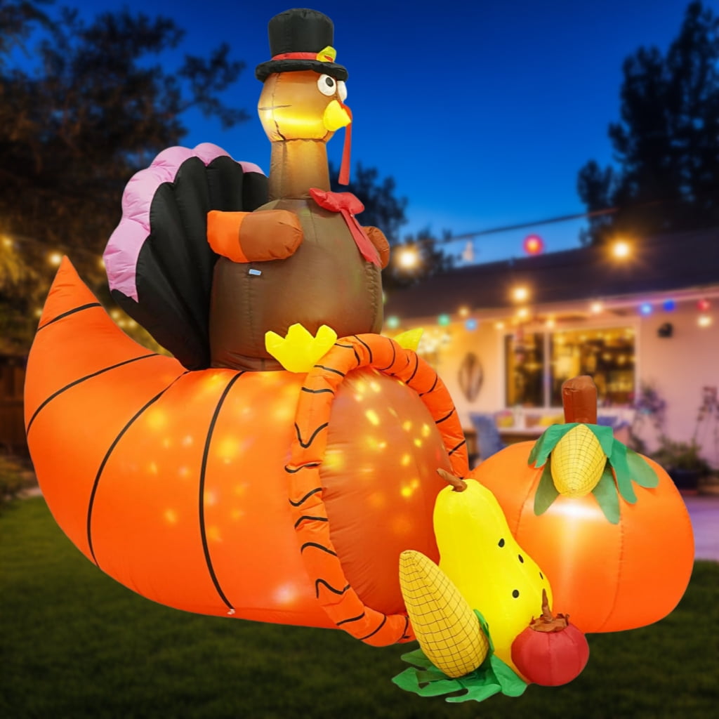6ft Giant Turkey Inflatable Happy Thanksgiving Inflatable LED Lighted ...