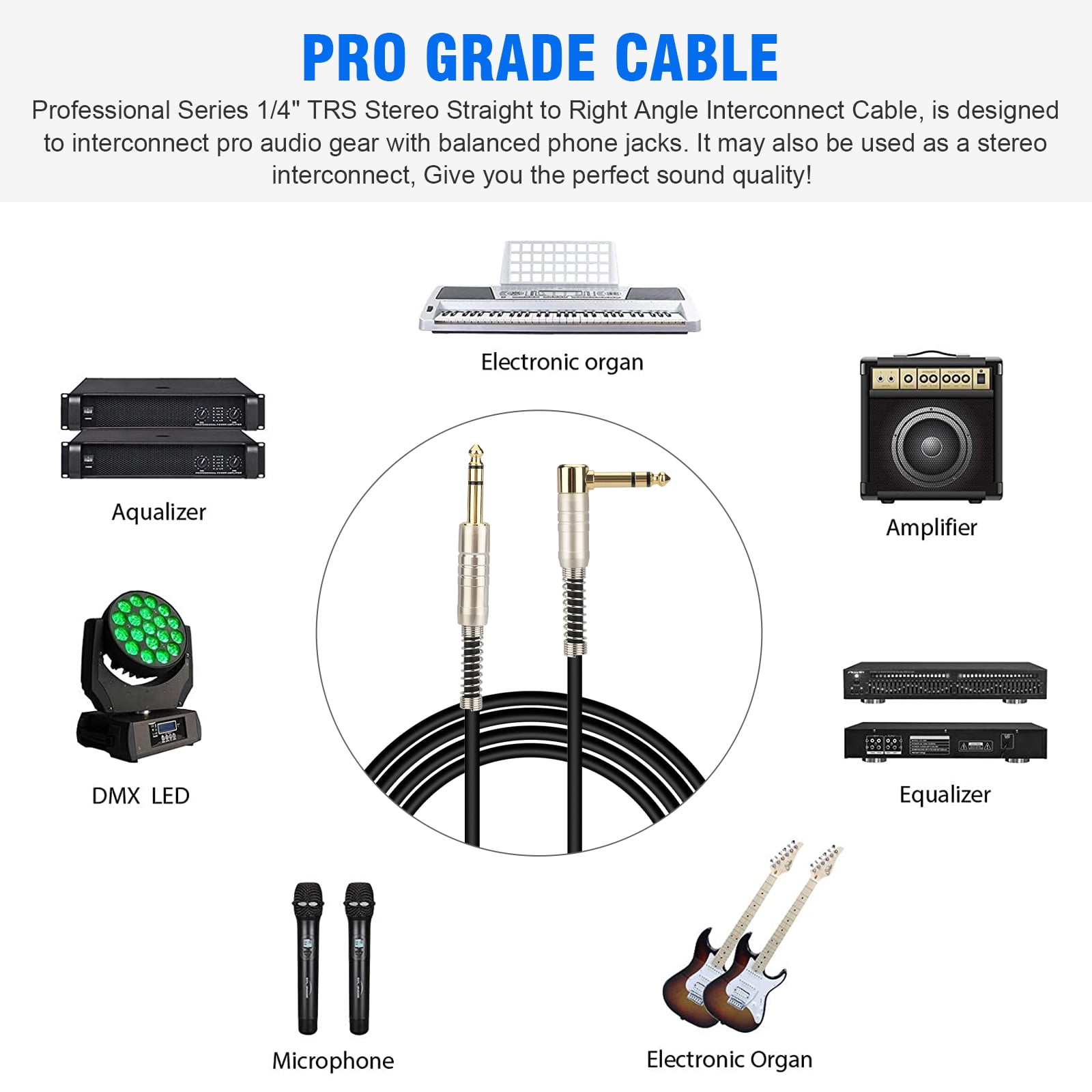 6ft Guitar Instrument Cable, 1/4 inch TRS Right Angle to Straight ...