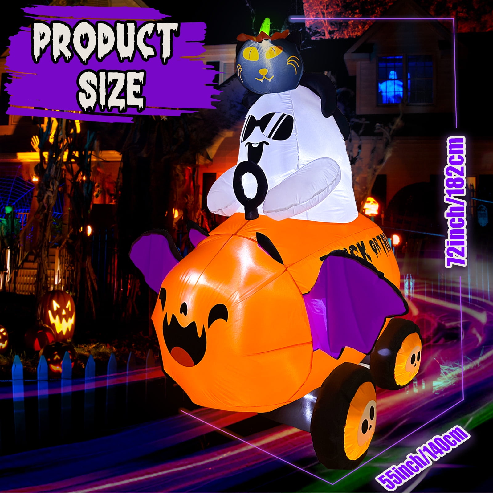 6ft Halloween Inflatables Driving Pumpkin Car, Cute Halloween Blow Up ...