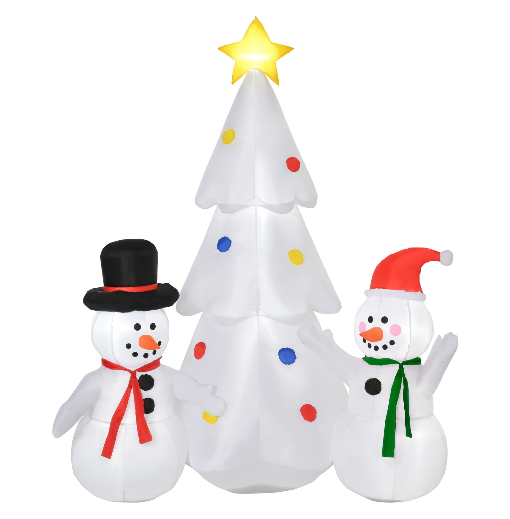 6ft Inflatable Christmas Tree Decorations and Snowmen, Outdoor Blow-Up ...