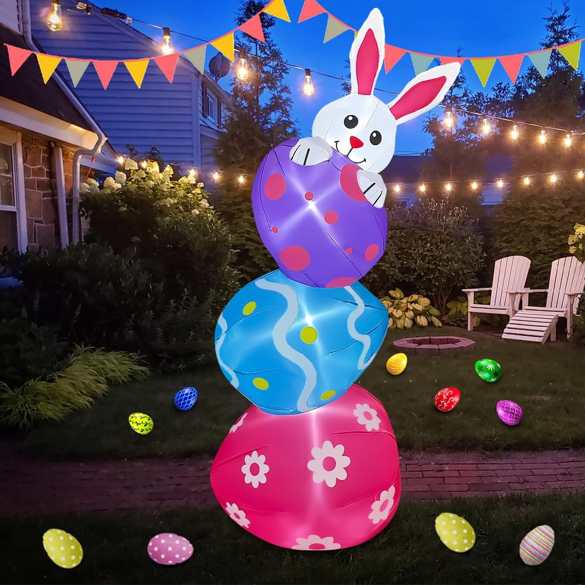 6ft Inflatable Easter Decoration Bunny with Eggs LED Blow Up Lighted ...