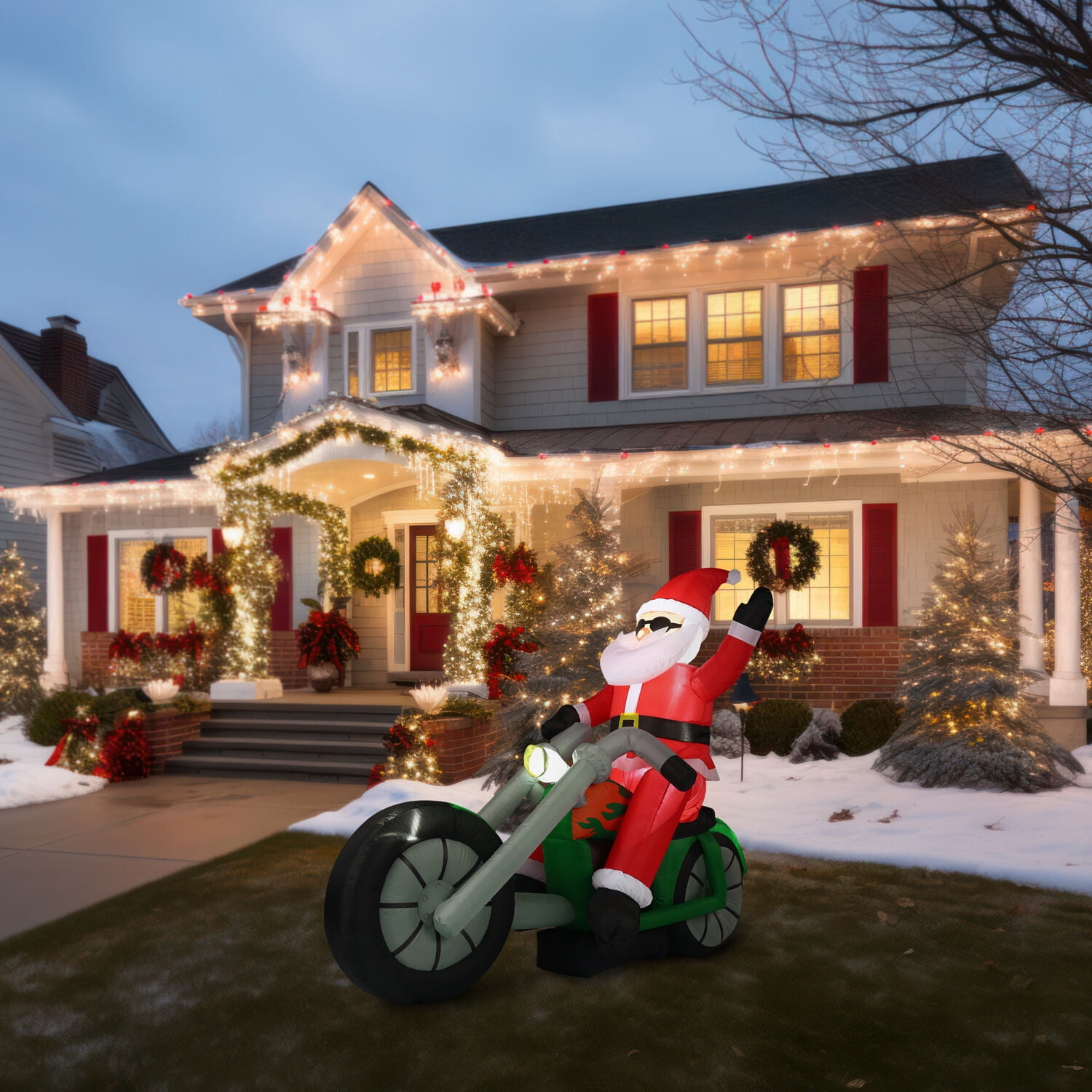 Fraser Hill Farm 6-Ft. Wide Prelit Motorcycle Santa Inflatable ...