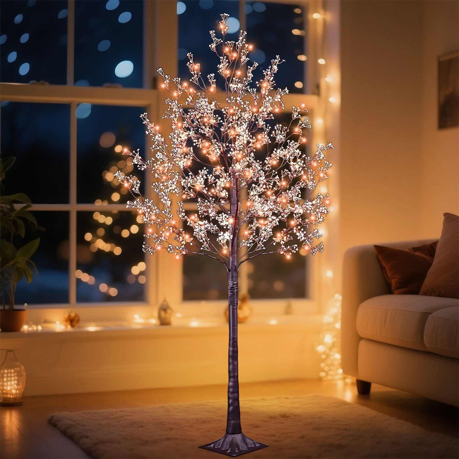 6ft Lighted Baby Breath Tree, LED Artificial Gypsophila Tree with ...