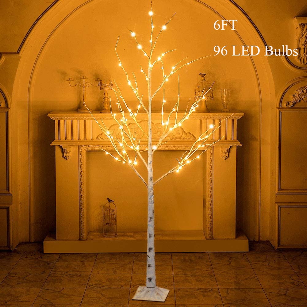 6ft Lighted Birch Tree, Christmas Birch Tree with 96 Warm White LED ...