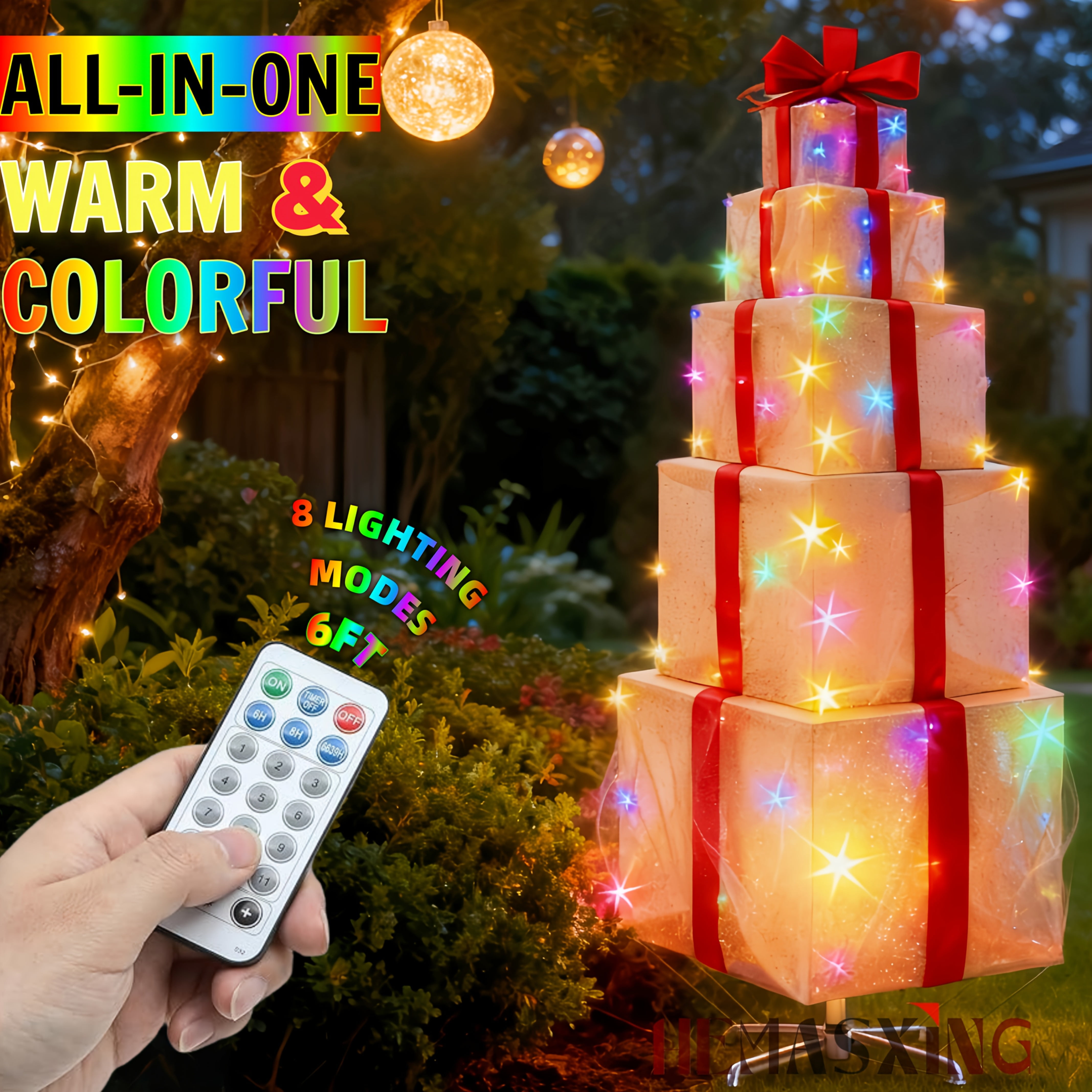 6ft Lighted Multi-layer Christmas Gift Box - 300+LED 16RGB Colors 8 ...