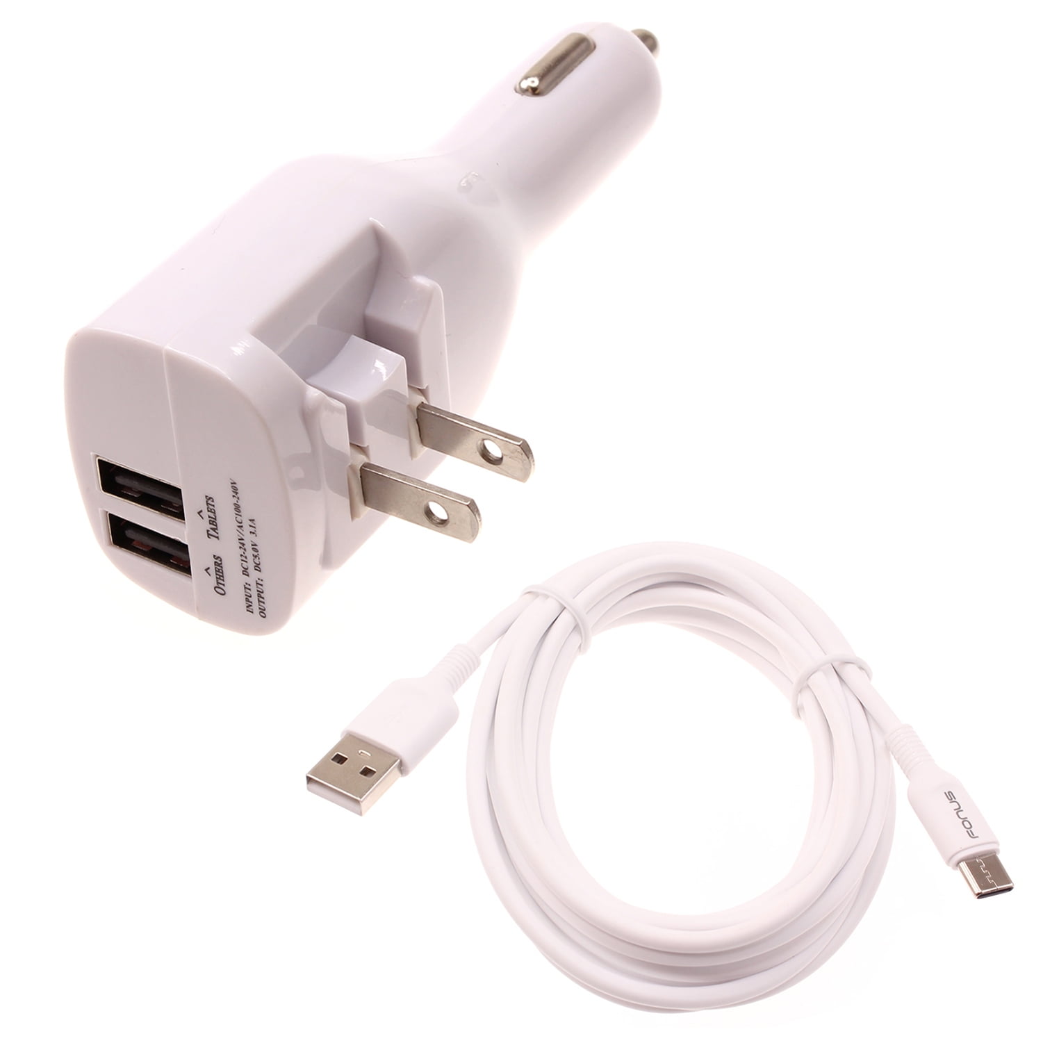 6ft Long USB-C Cable 2-in-1 Car Home Charger for Cricket Debut Smart/S3 ...