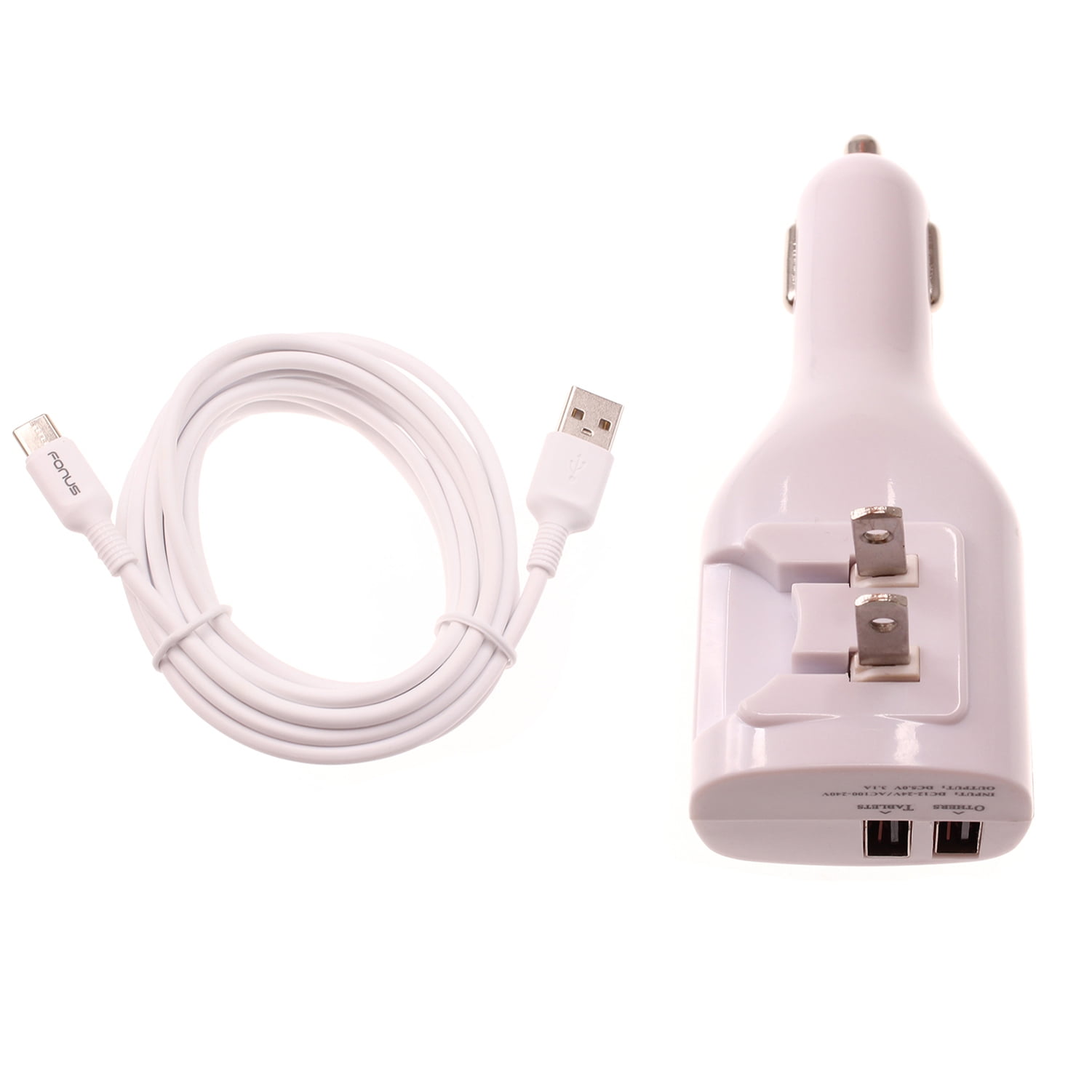 6ft Long USB-C Cable 2-in-1 Car Home Charger for Cricket Vision Plus ...