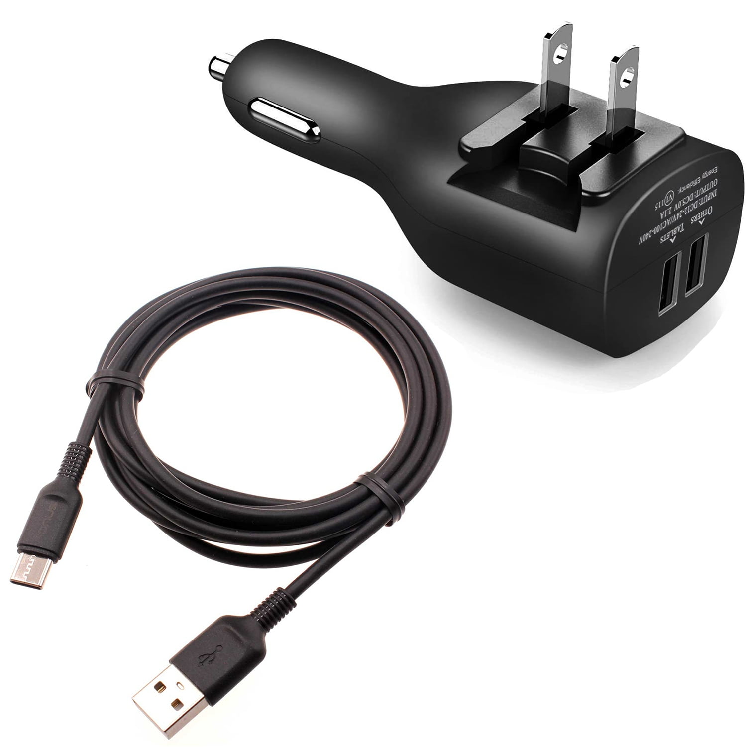 6ft Long USB-C Cable 2-in-1 Car Home Charger for Cricket Vision Plus ...